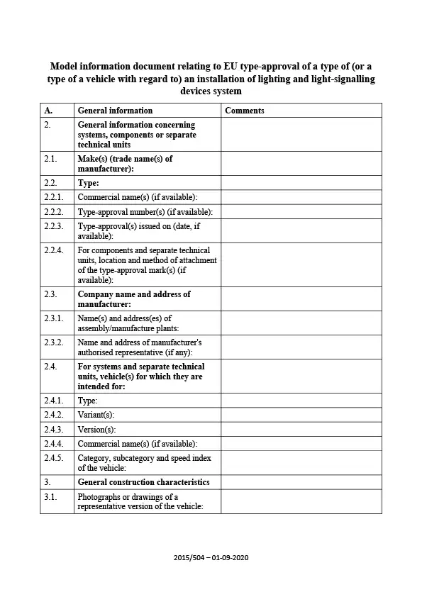 Information document - EU-type-installation of lighting and light-signalling devices system
